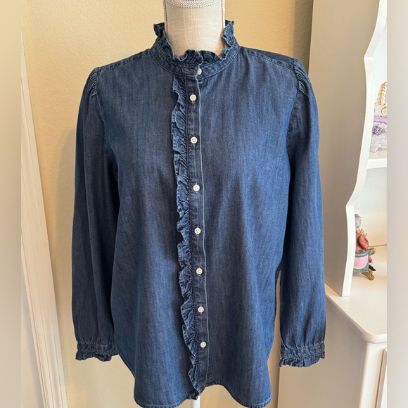 LOFT | Tops | Loft Denim Ruffle Shirt | Poshmark